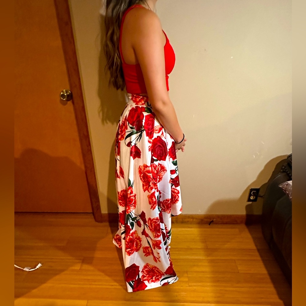Red Floral Prom Dress, With Zip Back - Gem